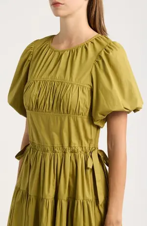 Moon River Smocked Puff Sleeve Midi Dress