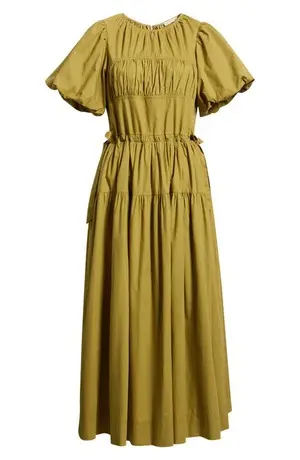 Moon River Smocked Puff Sleeve Midi Dress