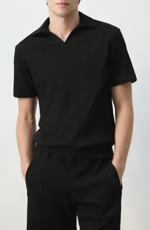 Mango Regular Fit Cotton Polo Shirt - Black