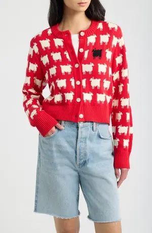 ROWING BLAZERS Cropped Sheep Cotton Cardigan - Red