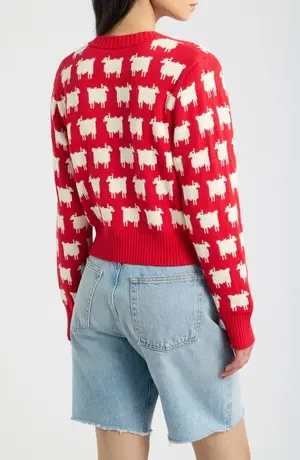ROWING BLAZERS Cropped Sheep Cotton Cardigan - Red