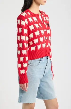 ROWING BLAZERS Cropped Sheep Cotton Cardigan - Red