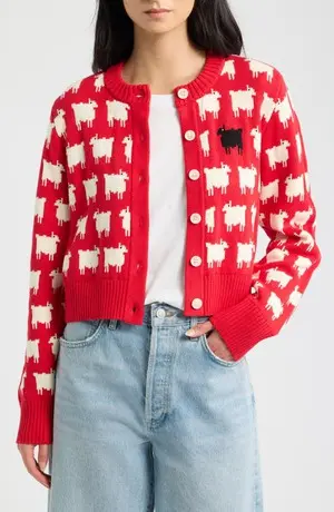 ROWING BLAZERS Cropped Sheep Cotton Cardigan - Red