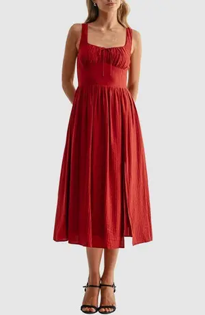 ALL IN FAVOR Textured Midi Dress - Deep Red