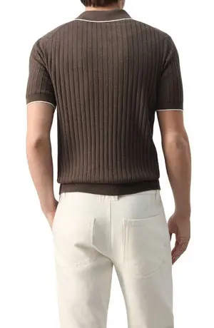 Mango Regular Fit Linen Blend Rib Polo - Brown