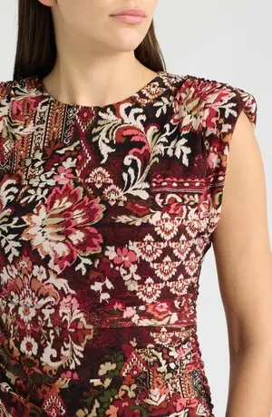 Vince Camuto Print Ruched Maxi Dress - Pmu