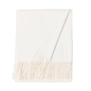 Sofia Cashmere Fringed Throw Blanket - Ivory