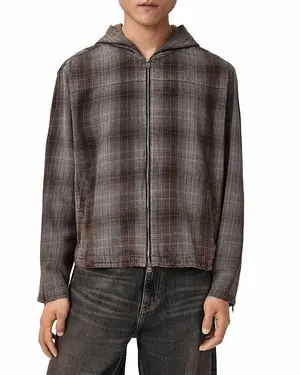 ALLSAINTS Santos Hooded Check Shirt - Shale Grey