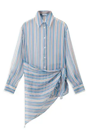 Mango Stripe Scarf Hem Button-up Shirt - Blue