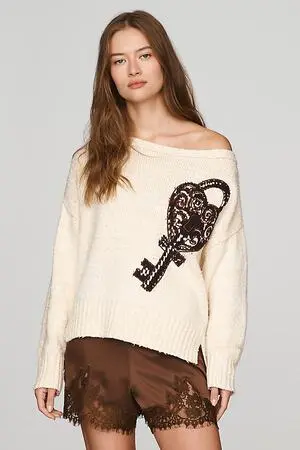 Anthropologie Graphic Key Motif Oversized Pullover Sweater