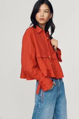 Maeve Long Sleeve Poet Cuff Shirt - Red