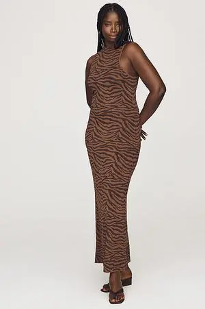 Show Me Your Mumu Mock-neck Maxi Dress - Brown Pattern