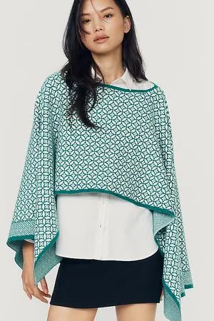 MARE MARE Printed Boatneck Poncho Top - Green Pattern