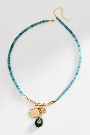 Anthropologie Beaded Charm Pendant Necklace - Blue