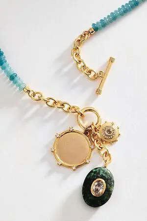 Anthropologie Beaded Charm Pendant Necklace - Blue