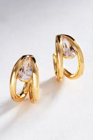 Anthropologie Crystal Huggie Hoop Earrgs - Gold