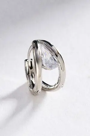 Anthropologie Crystal Huggie Hoop Earrings - Silver