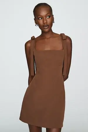 Endless Rose Bow-strap Shift Dress - Brown