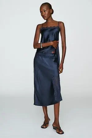 DAMSON MADDER Elea Satin And Lace Midi Skirt