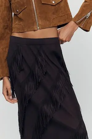 MAUDE CLUB Kellie Fringe Midi Skirt