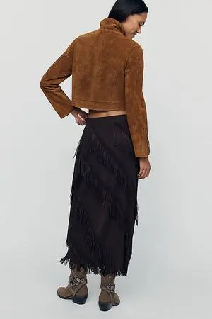 MAUDE CLUB Kellie Fringe Midi Skirt