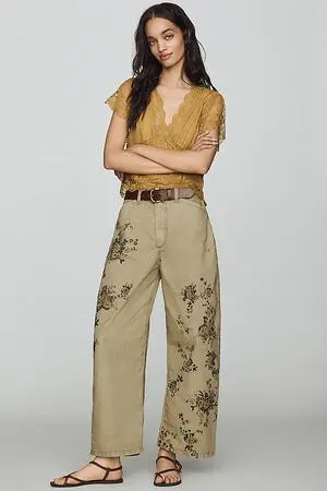 PILCRO Kayden High-rise Embroidered Carpenter Barrel Jeans Pants - Neutral Pattern