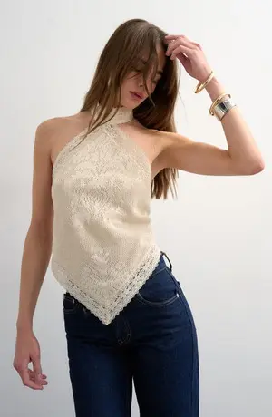 Topshop Knitted Bandana Halter Top - Ivory