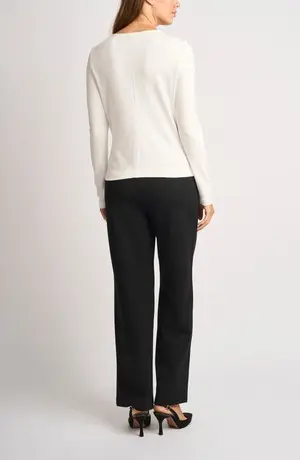 Halogen Long Sleeve Crewneck Ponte Top - New Ivory