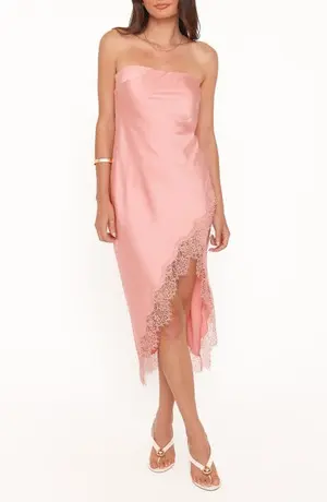 PETAL & PUP Marjorie Strapless Lace Hem Midi Dress