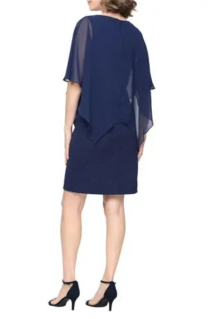 SL FASHIONS Chiffon Drape Glitter Knit Sheath Dress