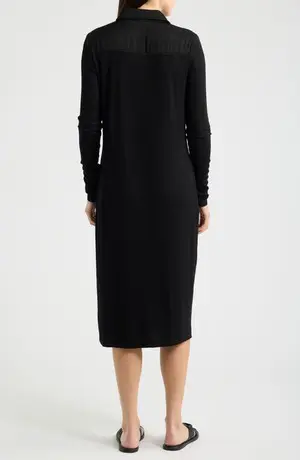 CLOTH & STONE Front Button Long Sleeve Rib Midi Dress