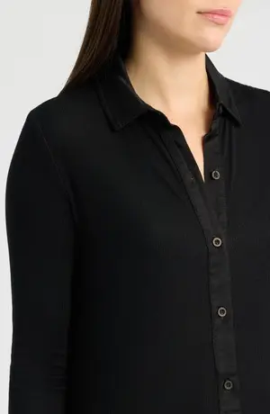 CLOTH & STONE Front Button Long Sleeve Rib Midi Dress