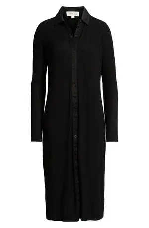 CLOTH & STONE Front Button Long Sleeve Rib Midi Dress
