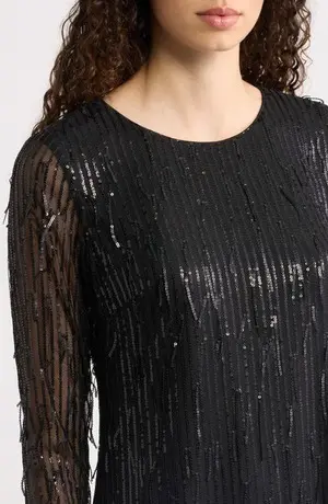 Sam Edelman Fringe Sequin Long Sleeve Dress
