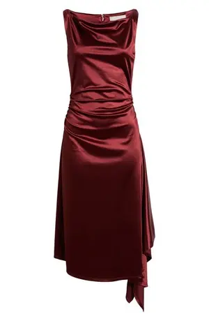 Chelsea28 Ruched Asymmetric Satin Midi Dress - Red Pear