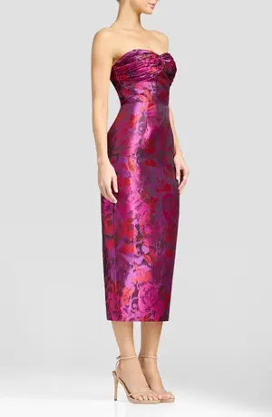 Dress The Population Dalia Floral Strapless Cocktail Midi Dress