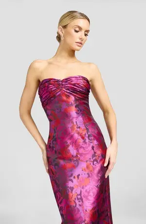 Dress The Population Dalia Floral Strapless Cocktail Midi Dress