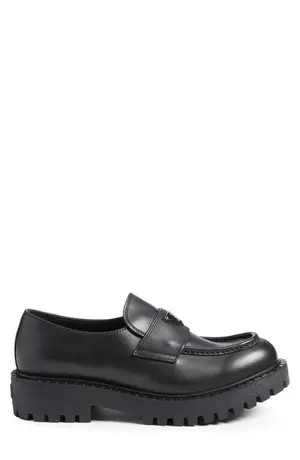 Prada Leather Loafer With Lug Sole