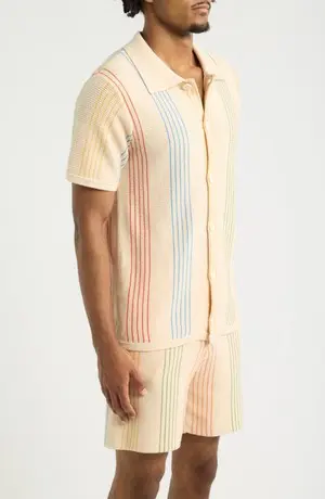 MAVRANS Sliced Knit Short Sleeve Button-up Shirt