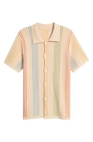 MAVRANS Sliced Knit Short Sleeve Button-up Shirt