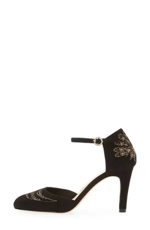 Cinq À Sept Mariana Embroidered Suede Pump - Black