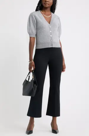 Caslon Wool & Cashmere Puff Sleeve Cropped Cardigan - Grey Heather