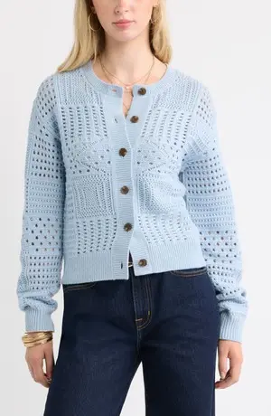 Treasure & Bond Patchwork Pointelle Cardigan - Blue Fog