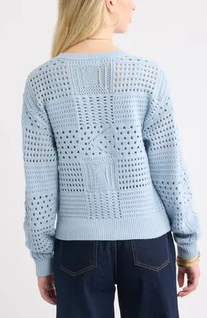 Treasure & Bond Patchwork Pointelle Cardigan - Blue Fog