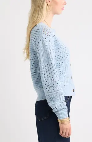 Treasure & Bond Patchwork Pointelle Cardigan - Blue Fog