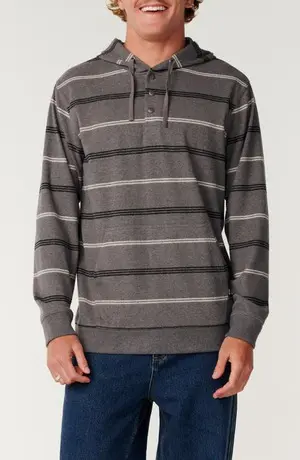 Rip Curl Grid Hood Stripe Henley Hoodie - Deep Mushroom