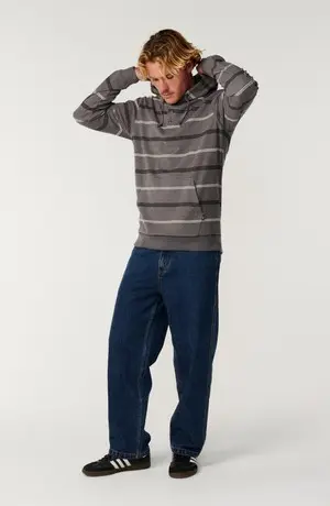 Rip Curl Grid Hood Stripe Henley Hoodie - Deep Mushroom