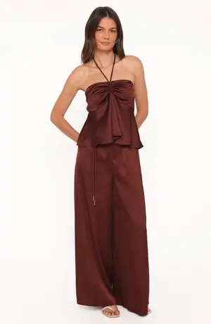 PETAL & PUP Vita Ruched Peplum Halter Top