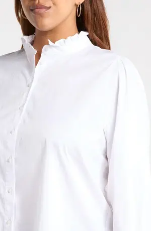 Caslon Ruffle Neck Puff Sleeve Top
