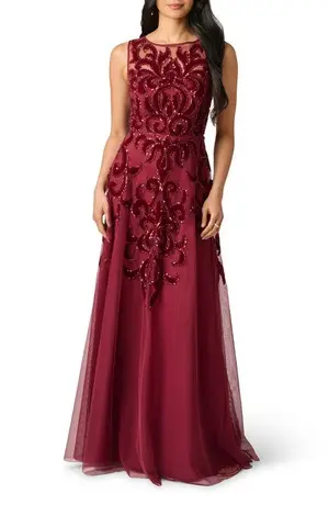 Adrianna Papell Sequin Scrollwork Gown